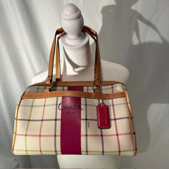 Coach | Bags | Coach Plaid Boston Duffle Bag Signature Check Pattern ...